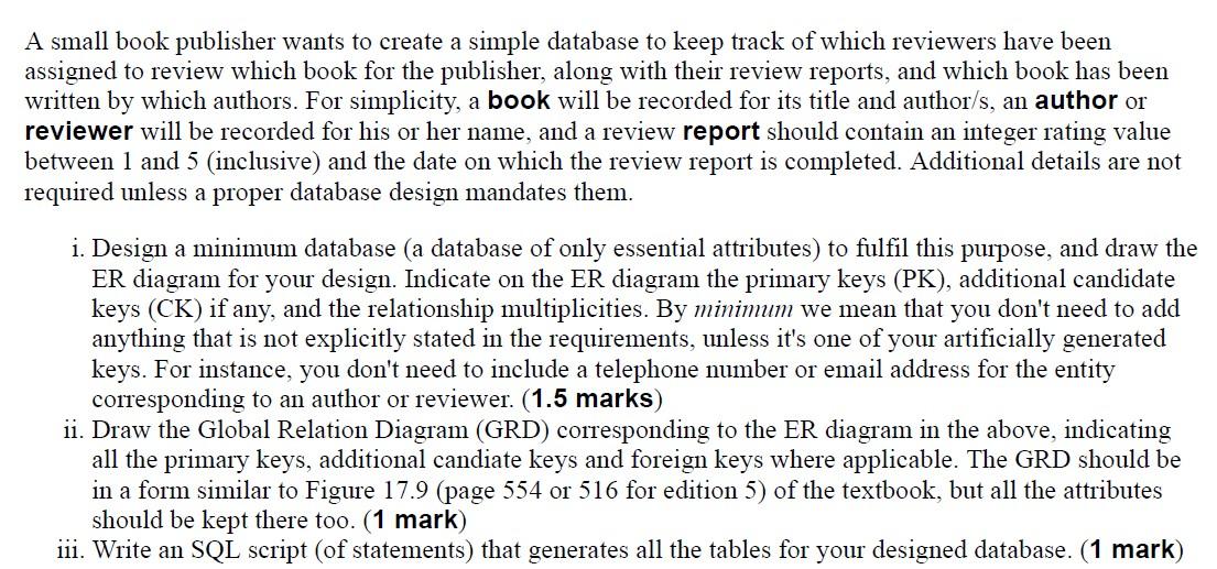 Solved A small book publisher wants to create a simple | Chegg.com