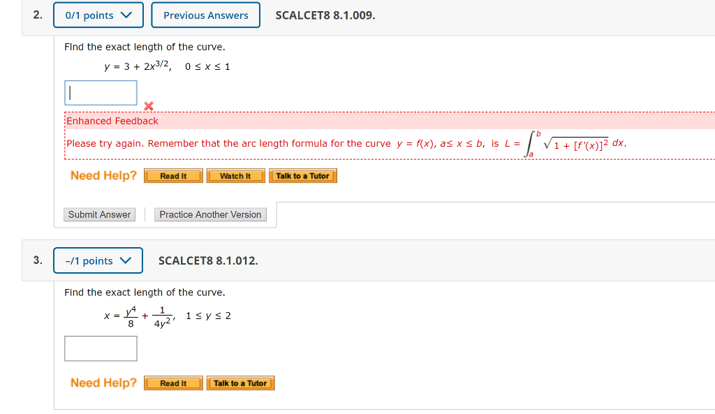 Solved 0/1 points v Previous Answers SCALCET8 8.1.009. Find | Chegg.com