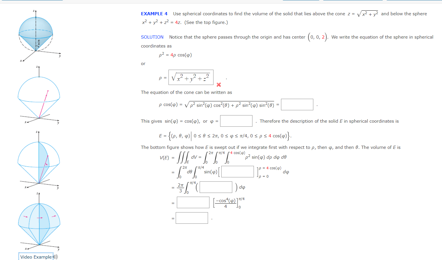 Solved + and below the sphere EXAMPLE 4 Use spherical | Chegg.com