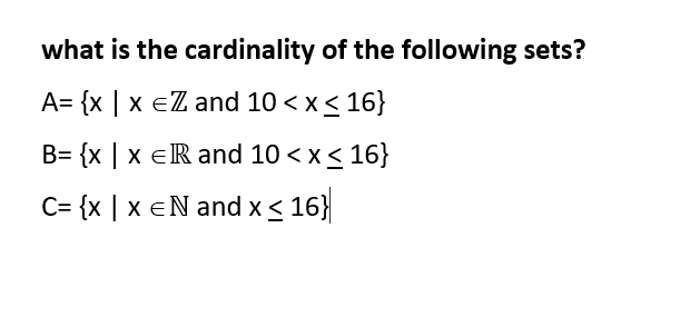 Solved what is the cardinality of the following sets? | Chegg.com