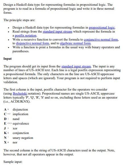 Design a Haskell data type for representing formulas | Chegg.com