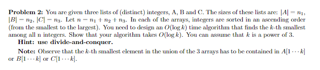 Solved Problem 2: You are given three lists of (distinct) | Chegg.com