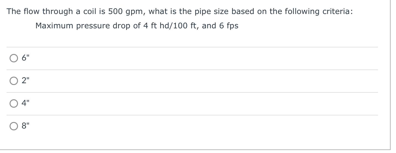 Solved The flow through a coil is 500gpm, what is the pipe | Chegg.com
