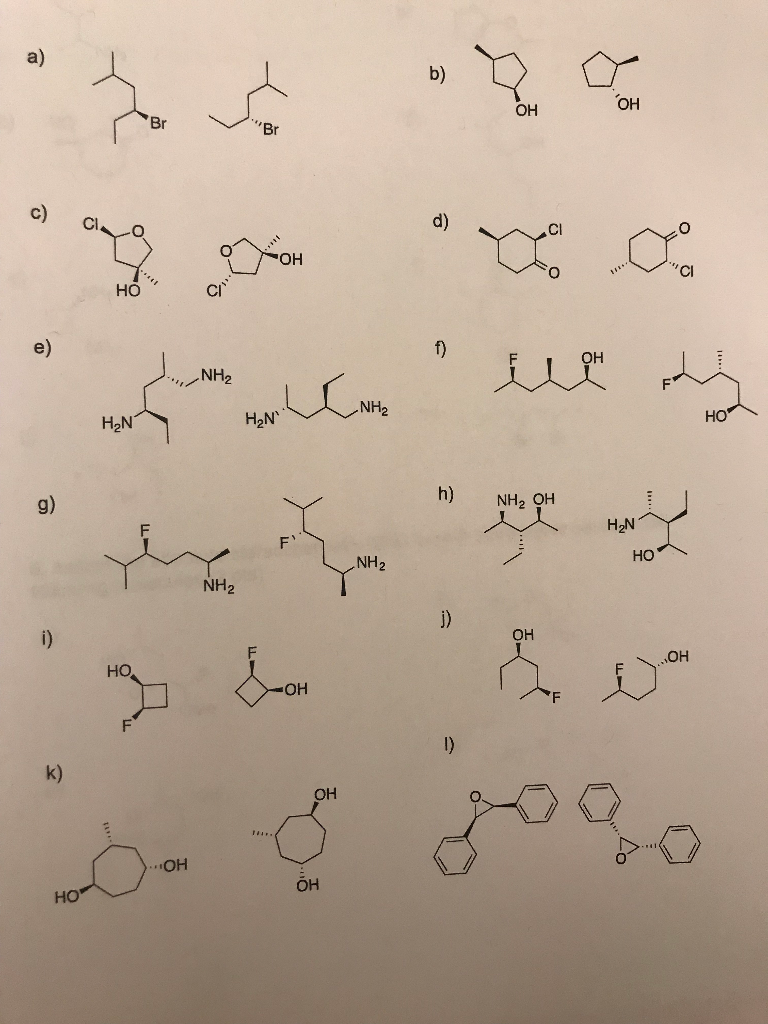 Solved a) b) OH OH c) C d) Cl OH " CI HO Cl e) NH2 NH2 HO 、 | Chegg.com
