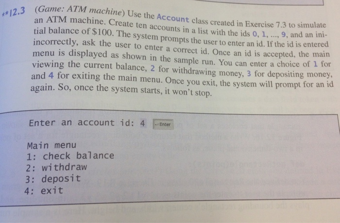 Solved Game: ATM machine) Use the Account class created in | Chegg.com
