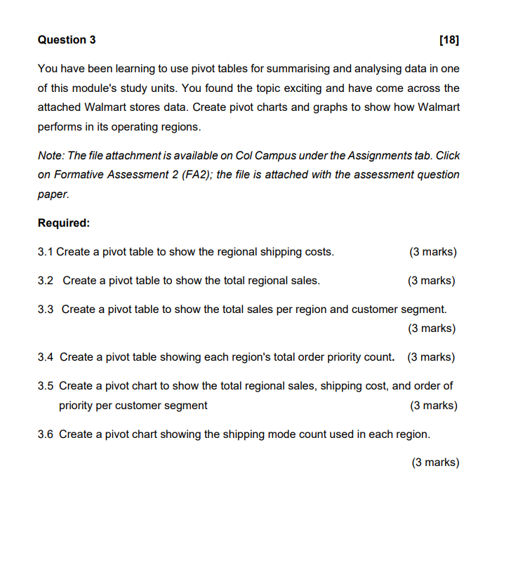 Solved Question 3 [18] You have been learning to use pivot | Chegg.com