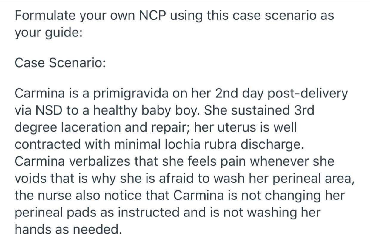 Solved Formulate your own NCP using this case scenario as | Chegg.com