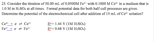 Solved 23. Consider the titration of 50.00 mL of 0.0500M | Chegg.com