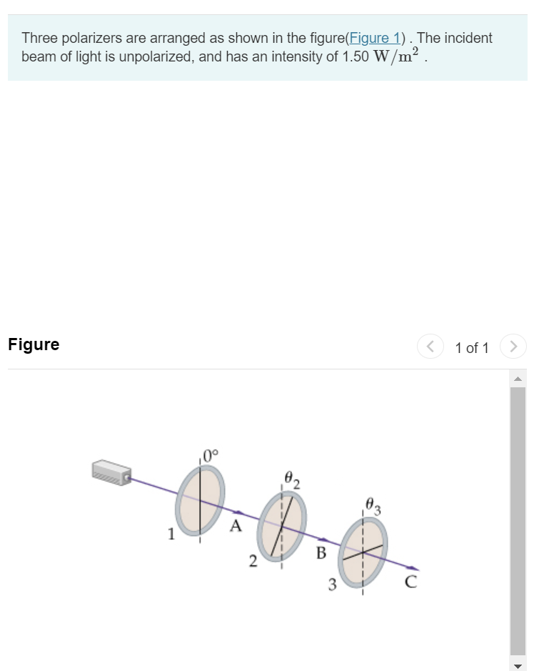 Solved Three polarizers are arranged as shown in the | Chegg.com