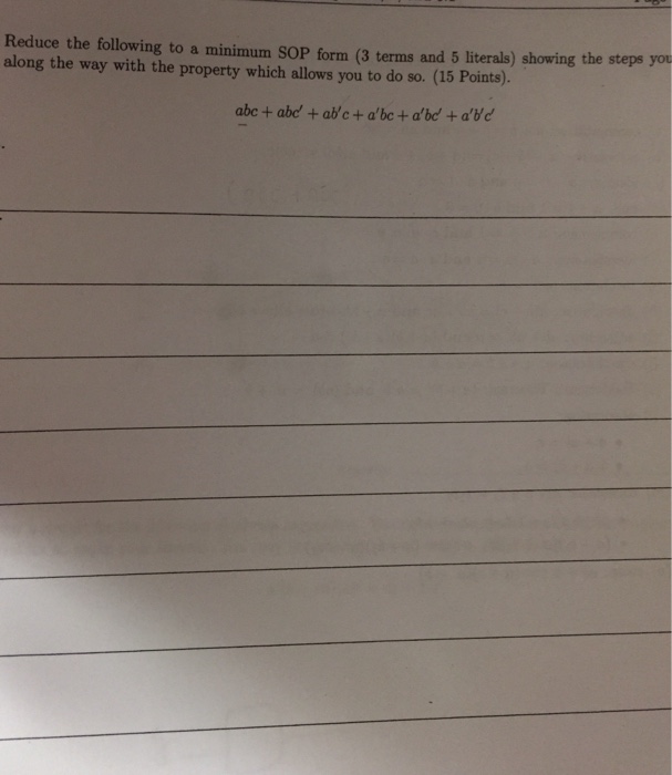 Solved Reduce the following to a minimum SOP form (3 terms | Chegg.com