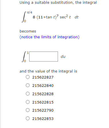 Solved Using a suitable substitution, the integral S*** 8 | Chegg.com