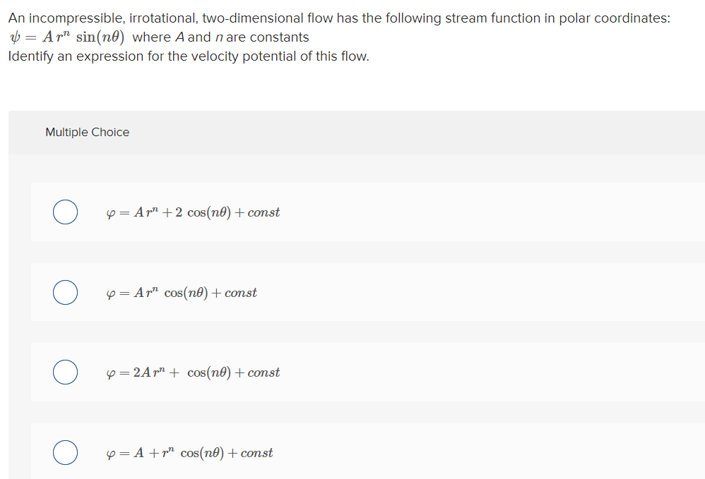 Solved An incompressible, irrotational, two-dimensional flow | Chegg.com