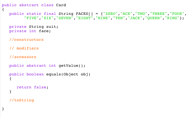 Solved public abstract class Card public static final String | Chegg.com