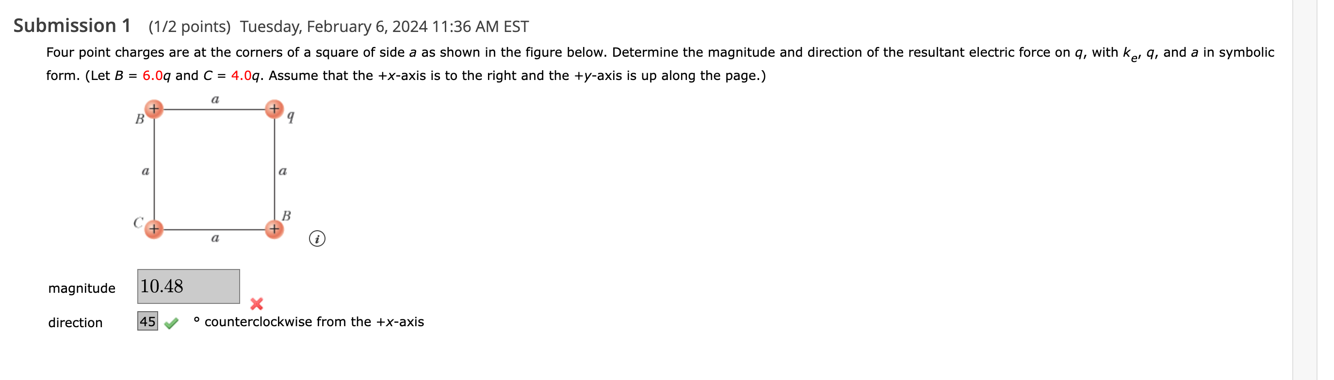 Solved Four point charges are at the corners of a square of | Chegg.com