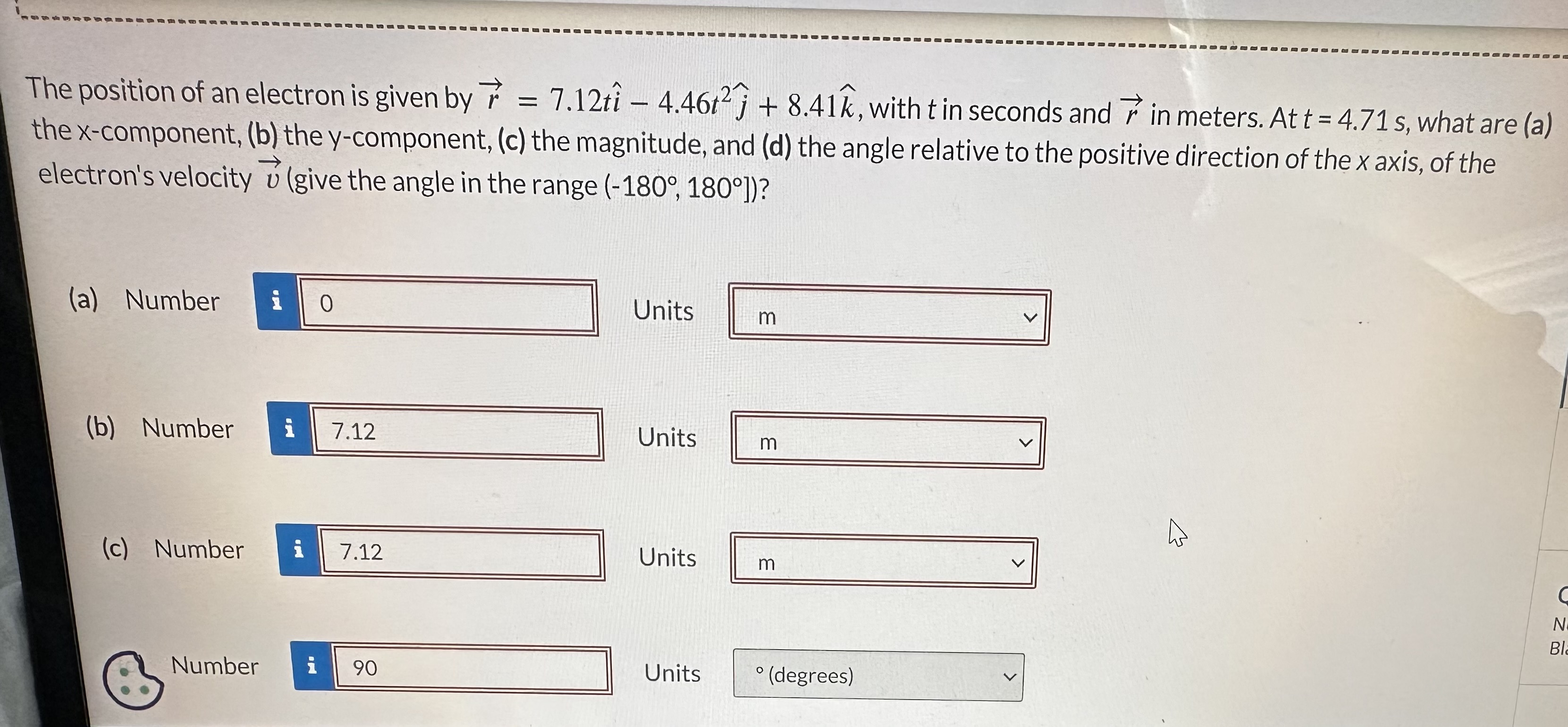 Solved The position of an electron is given by | Chegg.com