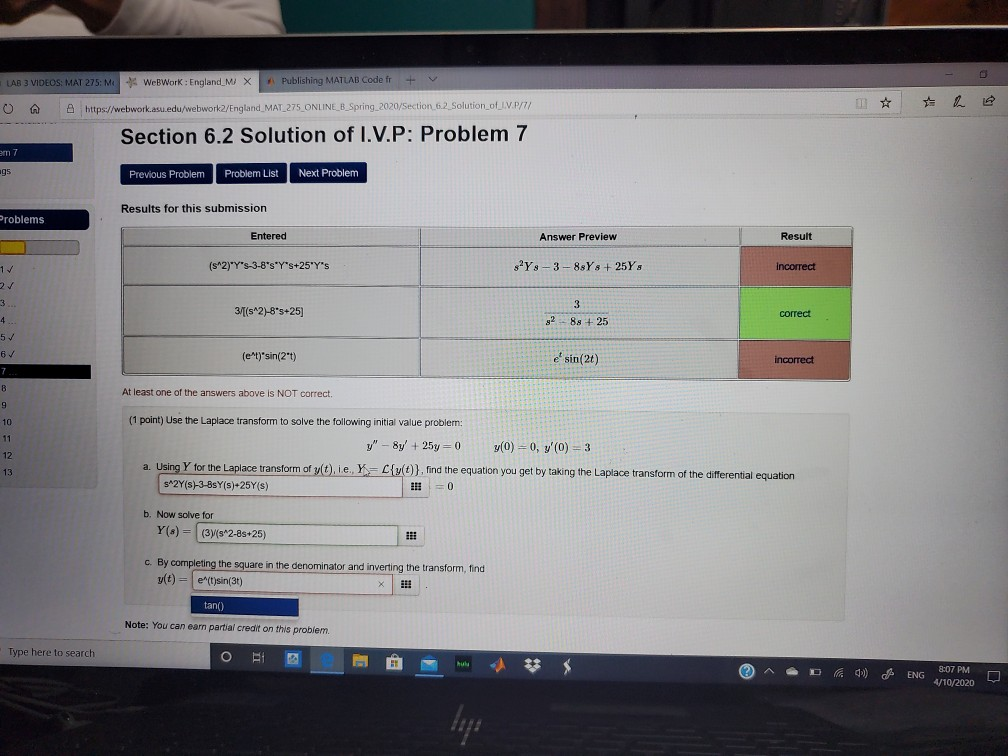 Solved LAR 3 VIDEOS: MAT 275: Me WebWork: England M X | Chegg.com