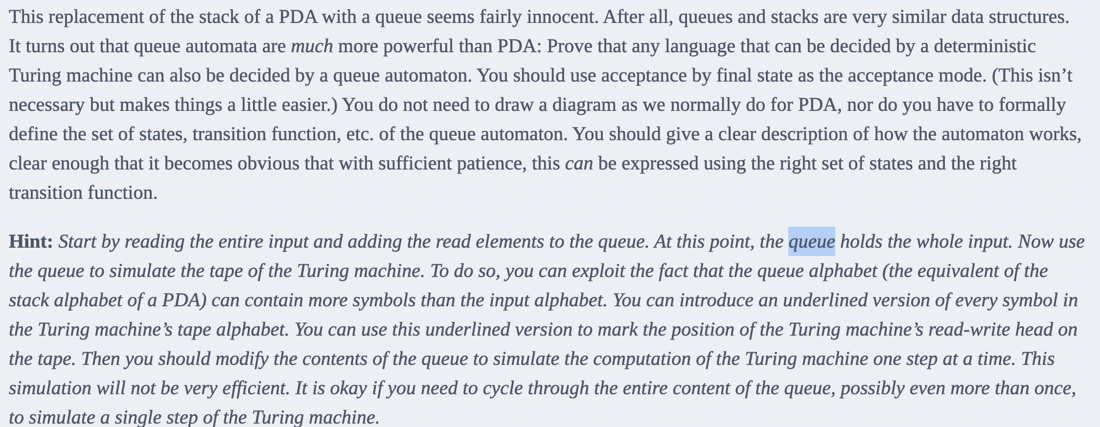 Solved Question 1: Queue Automata (6 marks) Remember the | Chegg.com