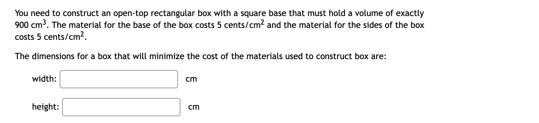 Solved You need to construct an open-top rectangular box | Chegg.com