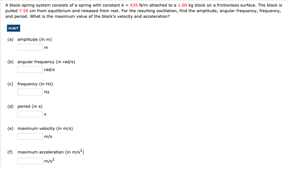 Solved A block-spring system consists of a spring with | Chegg.com