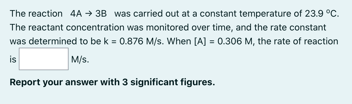 Solved The reaction 4A → 3B was carried out at a constant | Chegg.com