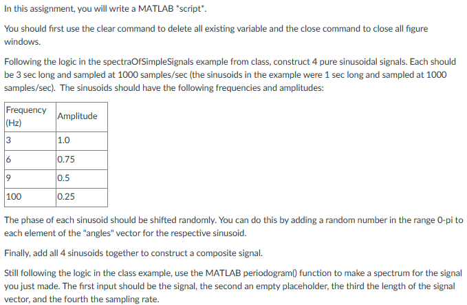 Solved In this assignment, you will write a MATLAB *script*. | Chegg.com