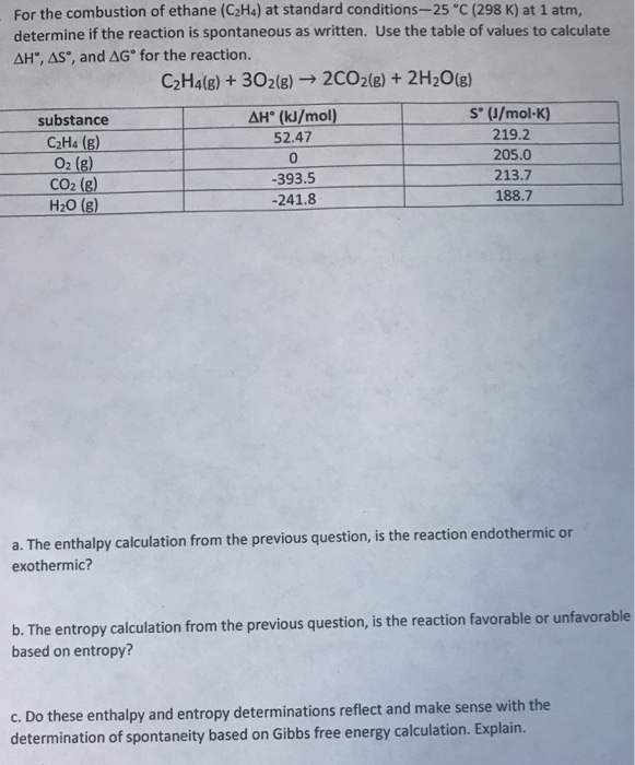 Solved For the combustion of ethane (C2H4) at standard | Chegg.com