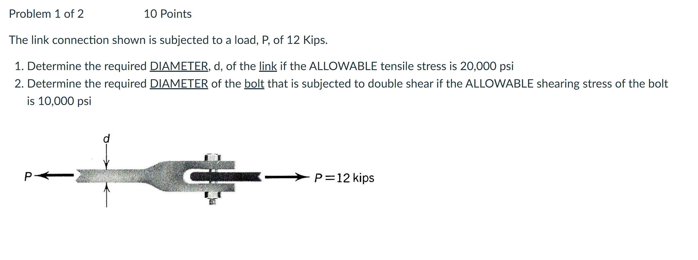 Solved The link connection shown is subjected to a load, P, | Chegg.com