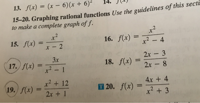 Solved 13. (x)(x- 6)(x + 6) 14. J() 15-20. Graphing rational | Chegg.com