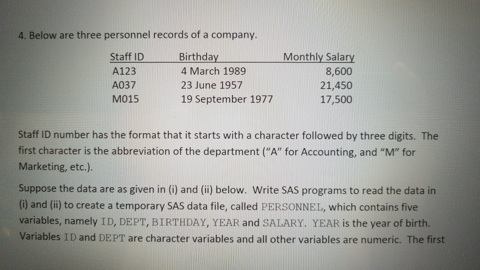 4. Below are three personnel records of a company. | Chegg.com