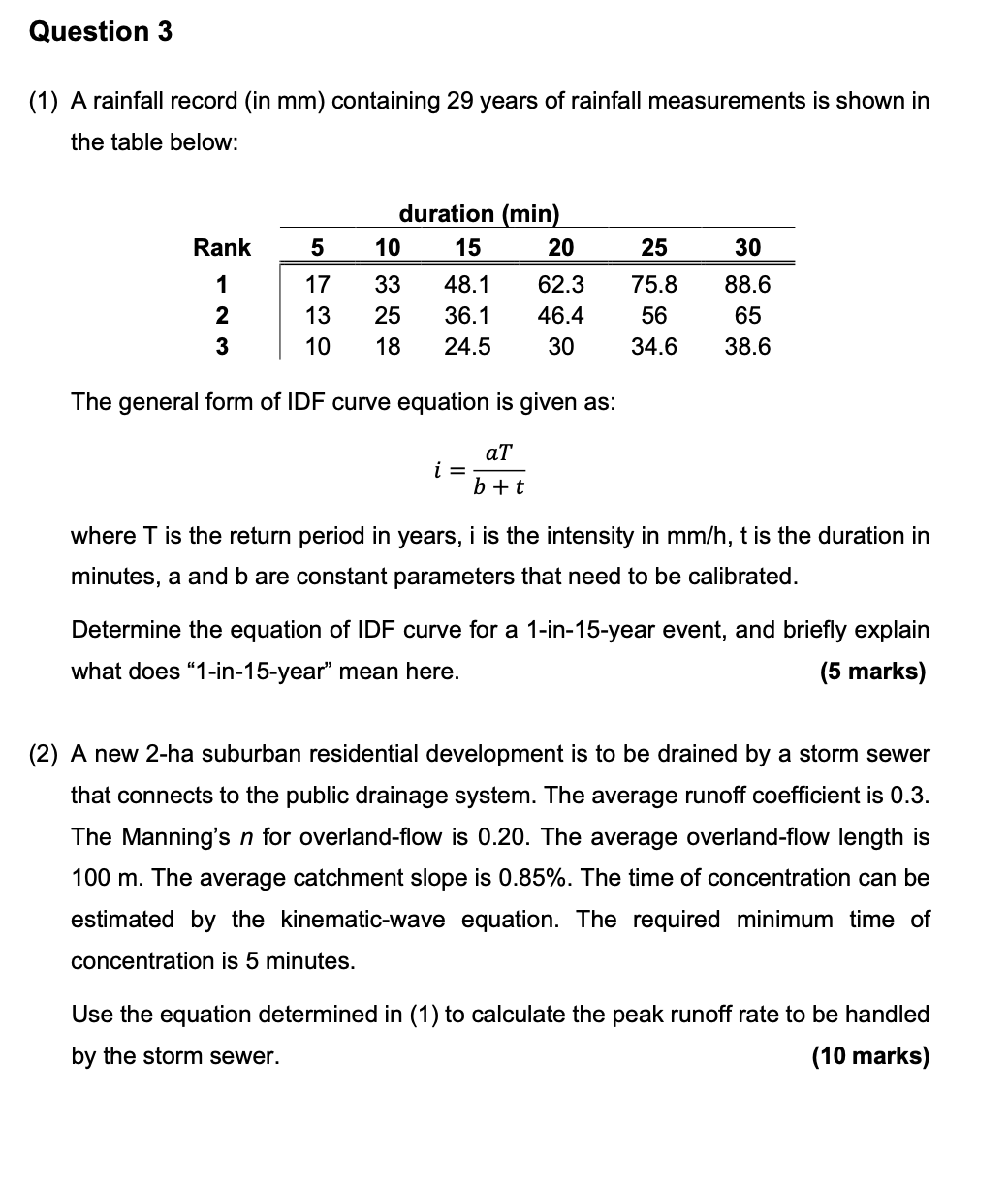 Question 3 (1) ﻿A rainfall record (in mm ) | Chegg.com