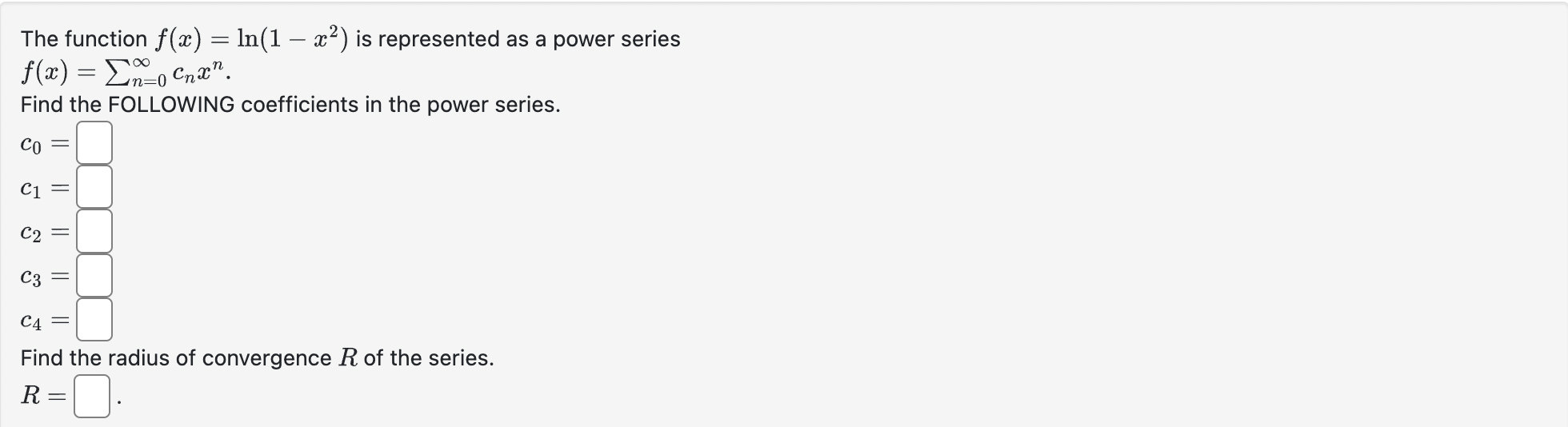 Solved The function f(x)=ln(1−x2) is represented as a power | Chegg.com