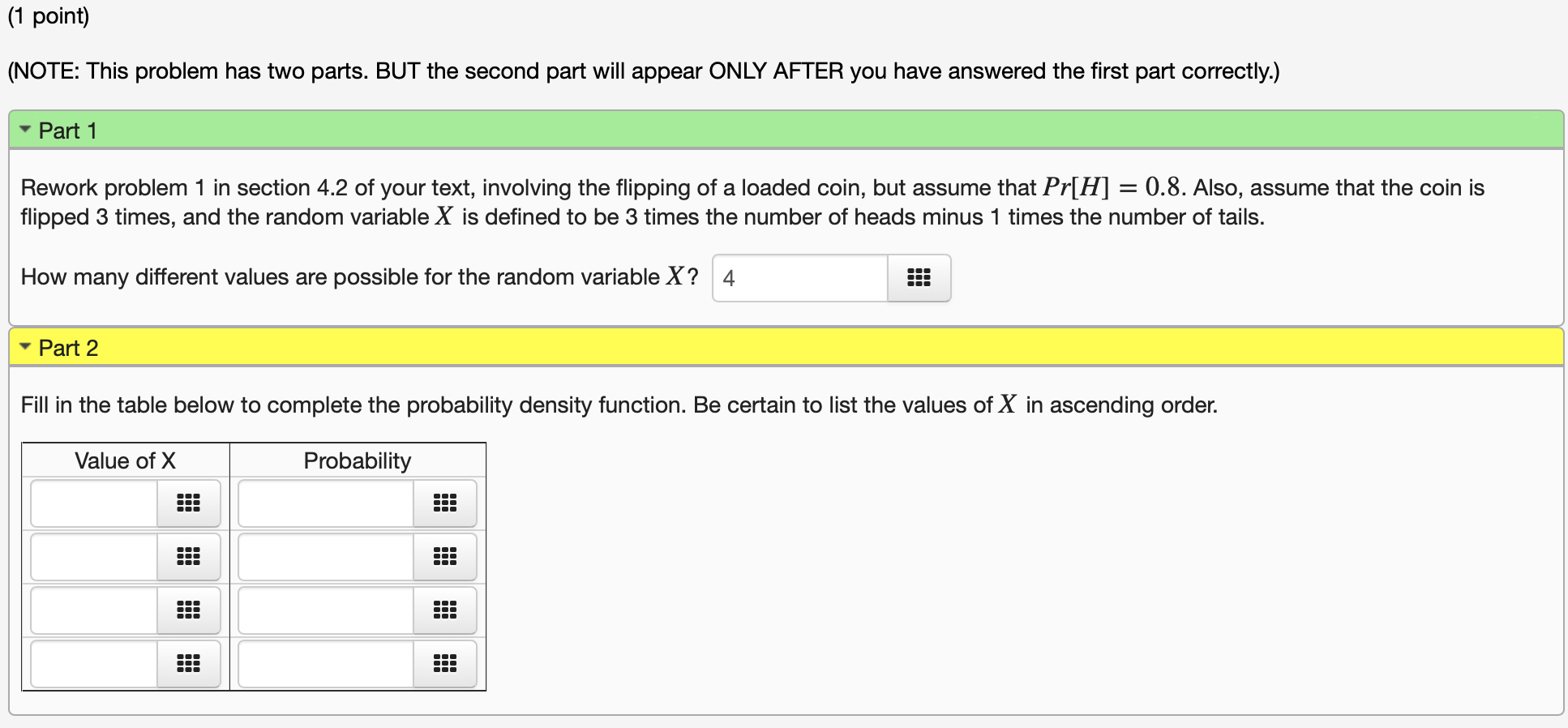 Solved (1 point) (NOTE: This problem has two parts. BUT the | Chegg.com