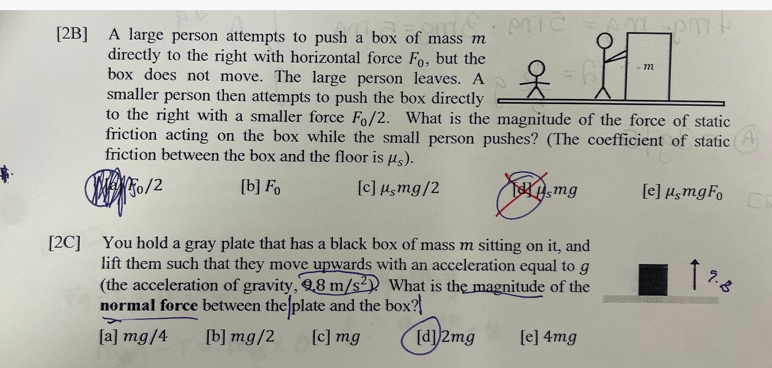 Solved [2B] A large person attempts to push a box of mass m | Chegg.com