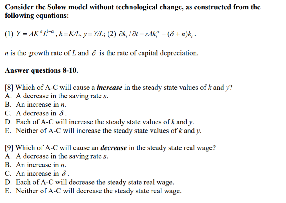 Solved Consider the Solow model without technological | Chegg.com