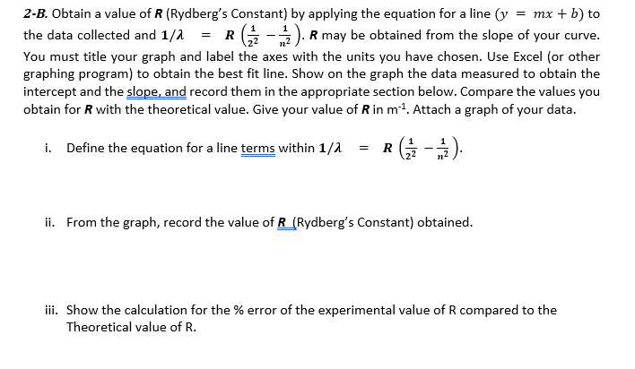Solved 2-B. Obtain a value of R (Rydberg's Constant) by | Chegg.com