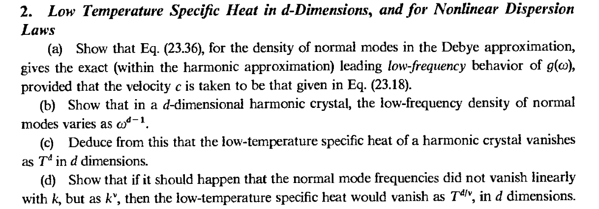 Solved 2. Low Temperature Specific Heat in d-Dimensions, and | Chegg.com
