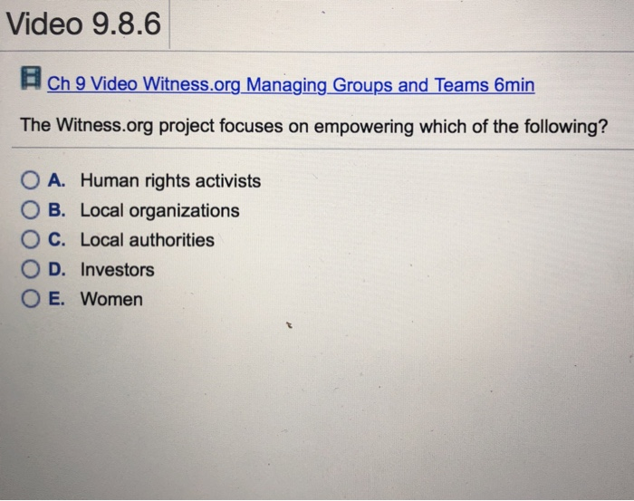 Solved Video 9.8.6 Ch 9 Video Witness.org Managing Groups | Chegg.com