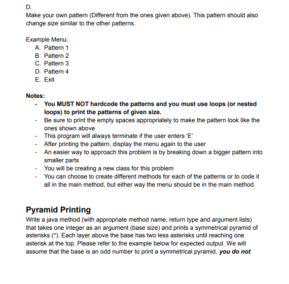 Solved Pattern Menu Create A Menu Based Program To Generate 