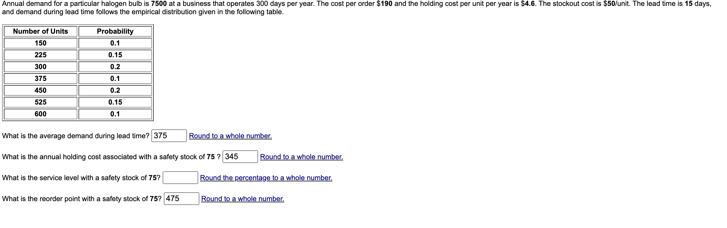 Solved and demand during lead time follows the empirical | Chegg.com