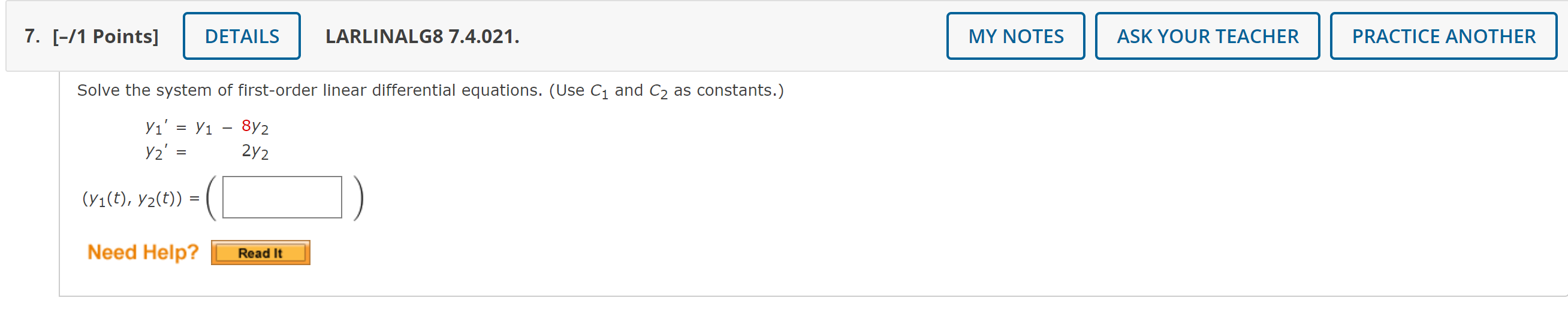 Solved 7. [-/1 Points] DETAILS Solve the system of | Chegg.com