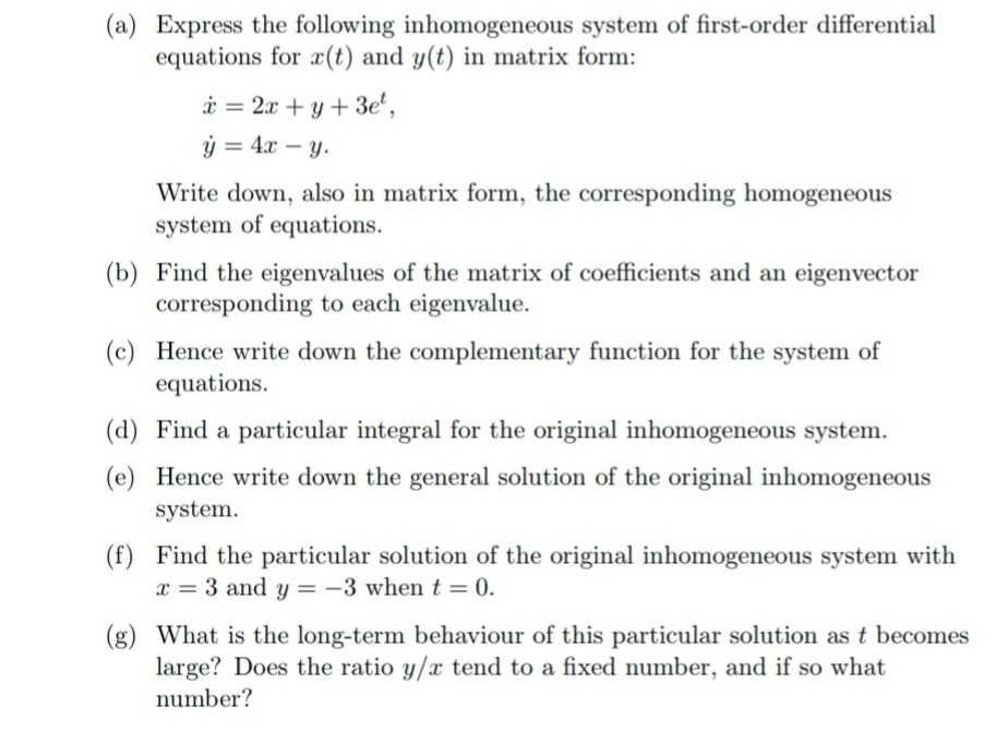 Solved (a) Express the following inhomogeneous system of | Chegg.com