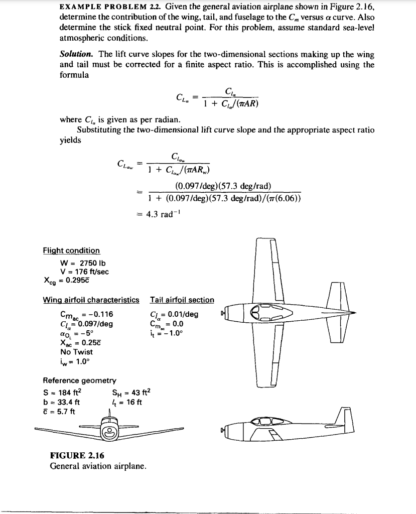 Solved EXAMPLE PROBLEM 2.2. Given the general aviation | Chegg.com