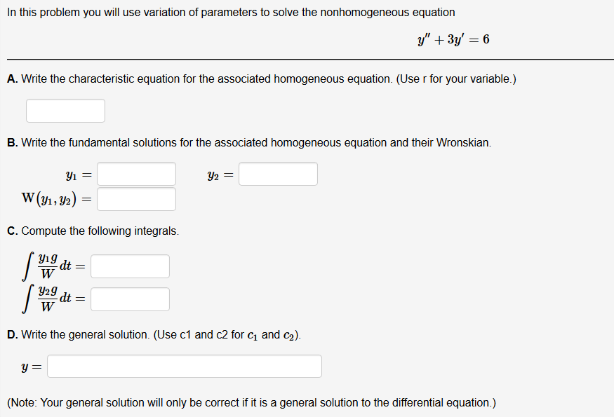 Solved In this problem you will use variation of parameters | Chegg.com