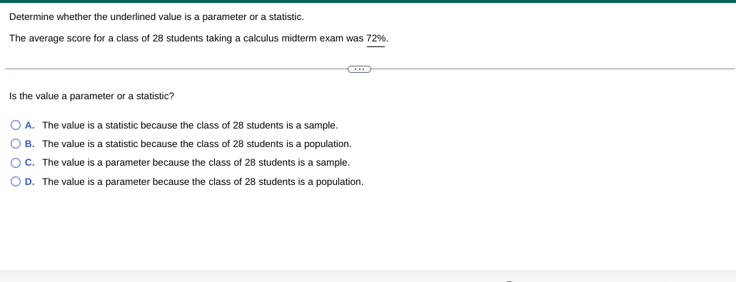 Solved Determine whether the underlined value is a parameter | Chegg.com