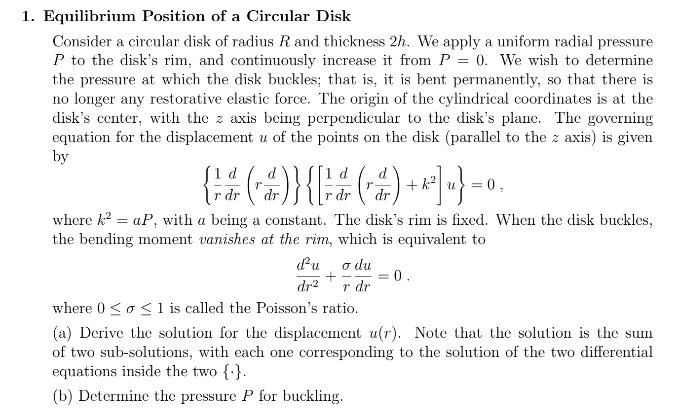 1. Equilibrium Position of a Circular Disk Consider a | Chegg.com