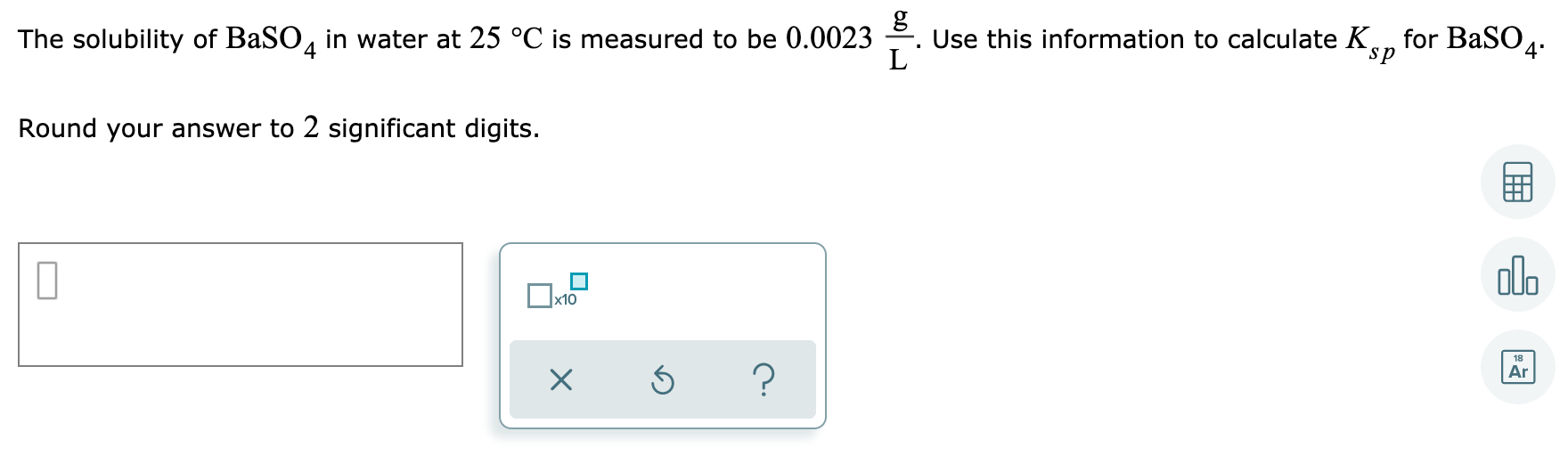 Solved The solubility of BaSO4 in water at 25 °C is measured | Chegg.com