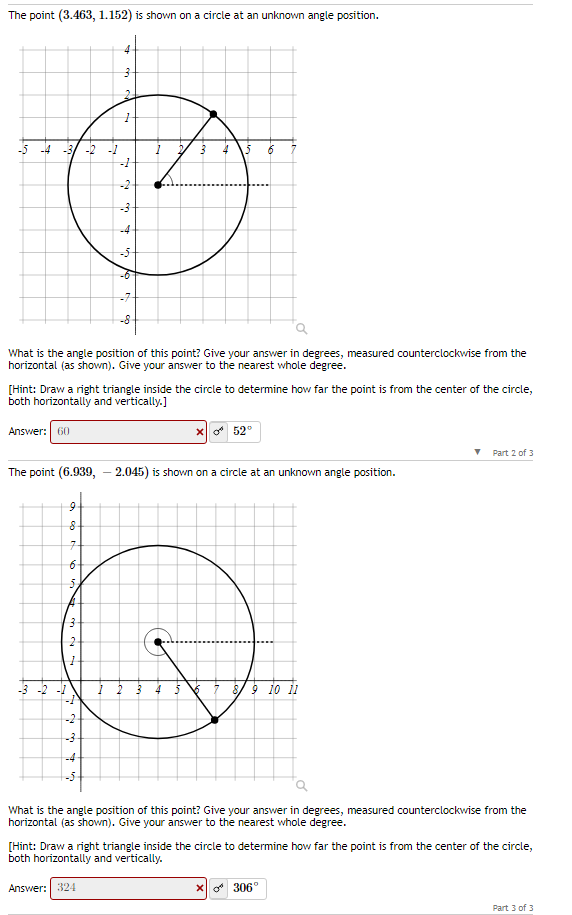 Solved The point (3.463,1.152) is shown on a circle at an | Chegg.com