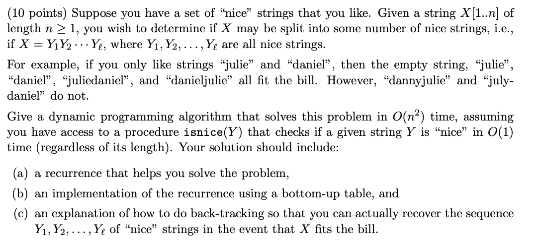 (10 points) Suppose you have a set of "nice" strings | Chegg.com