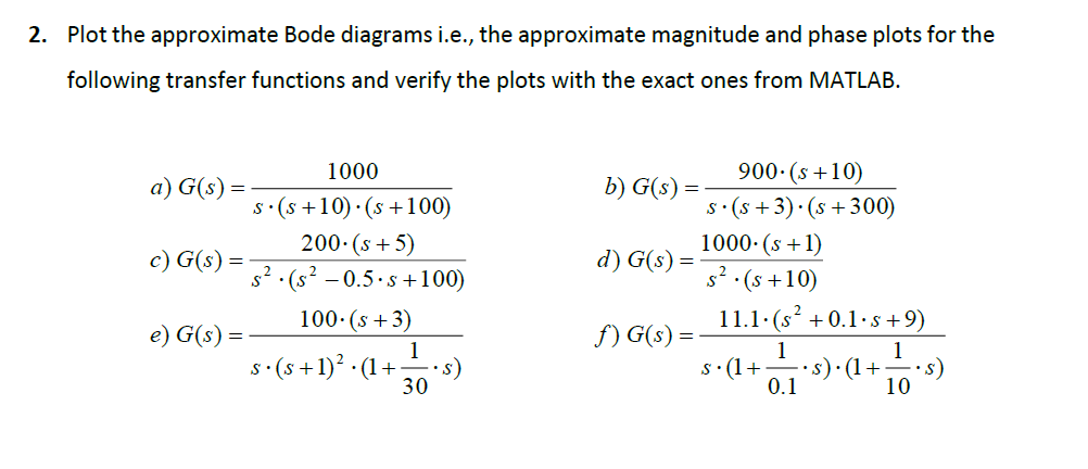 Solved 2. Plot the approximate Bode diagrams i.e., the | Chegg.com