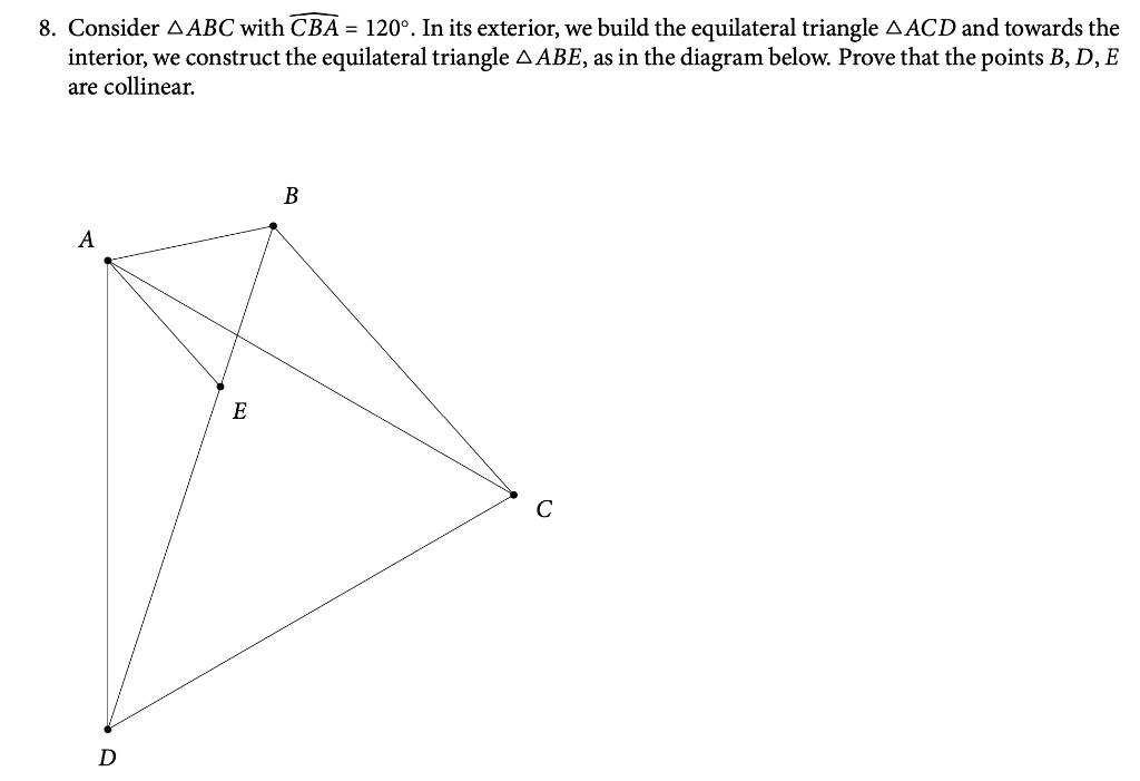 Solved 8. Consider ABC with CBA = 120°. In its exterior, we | Chegg.com